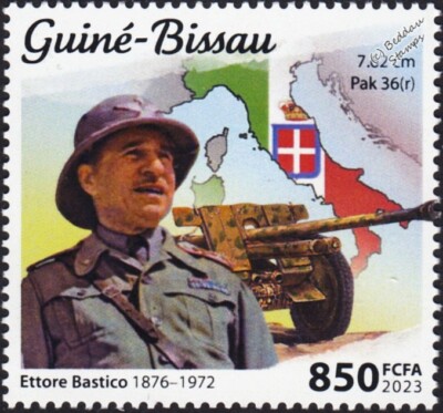 WWII ETTORE BASTICO & 7.62cm Pak 36(r) Anti-Tank Gun Stamp (2023 Guinea ...