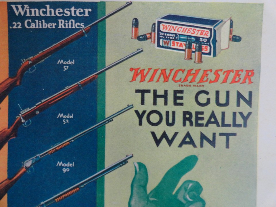 Winchester Firearms Advertising Poster 1920's Features 9 Vintage WIn ...
