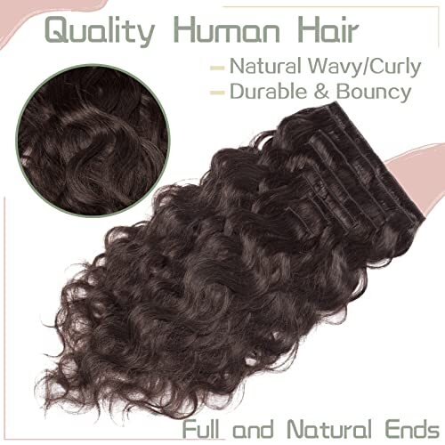 Wavy Clip in Hair Extensions Real Human Hair Curly Wavy 20 Inch #Dark ...