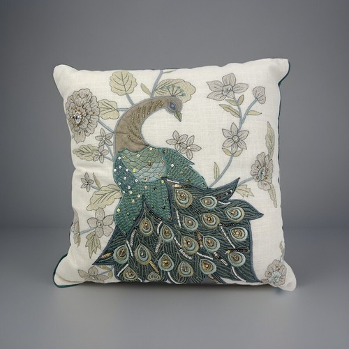 Pier 1 One Peacock Throw Pillow Sequined Beaded French Country Paonne ...