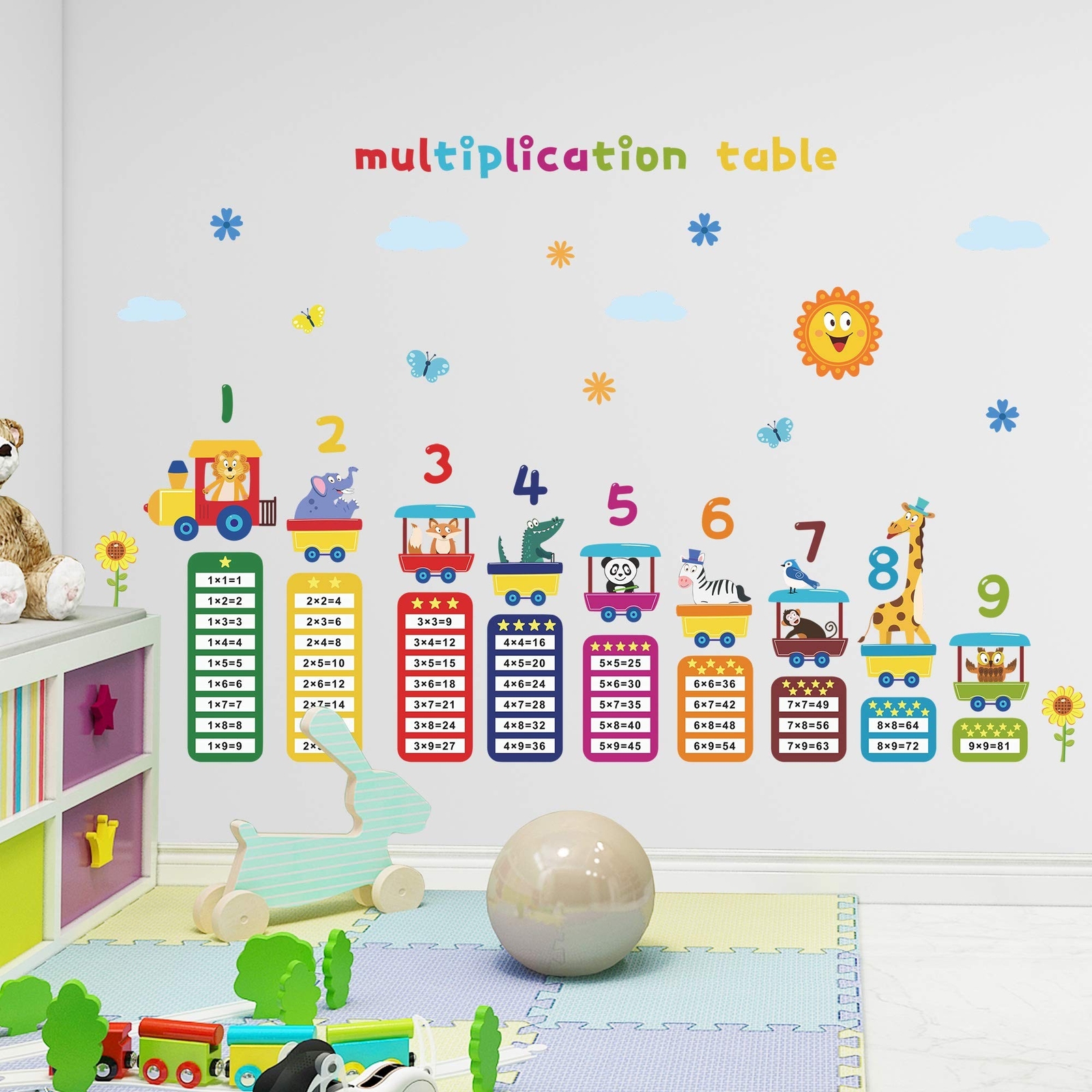Cartoon Multiplication Table Wall Decals 99 Animal Education Math Wall ...
