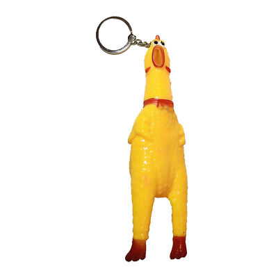 Squeaking Chicken Keychain Yellow Rubber Squeeze Squeak Screaming Key ...