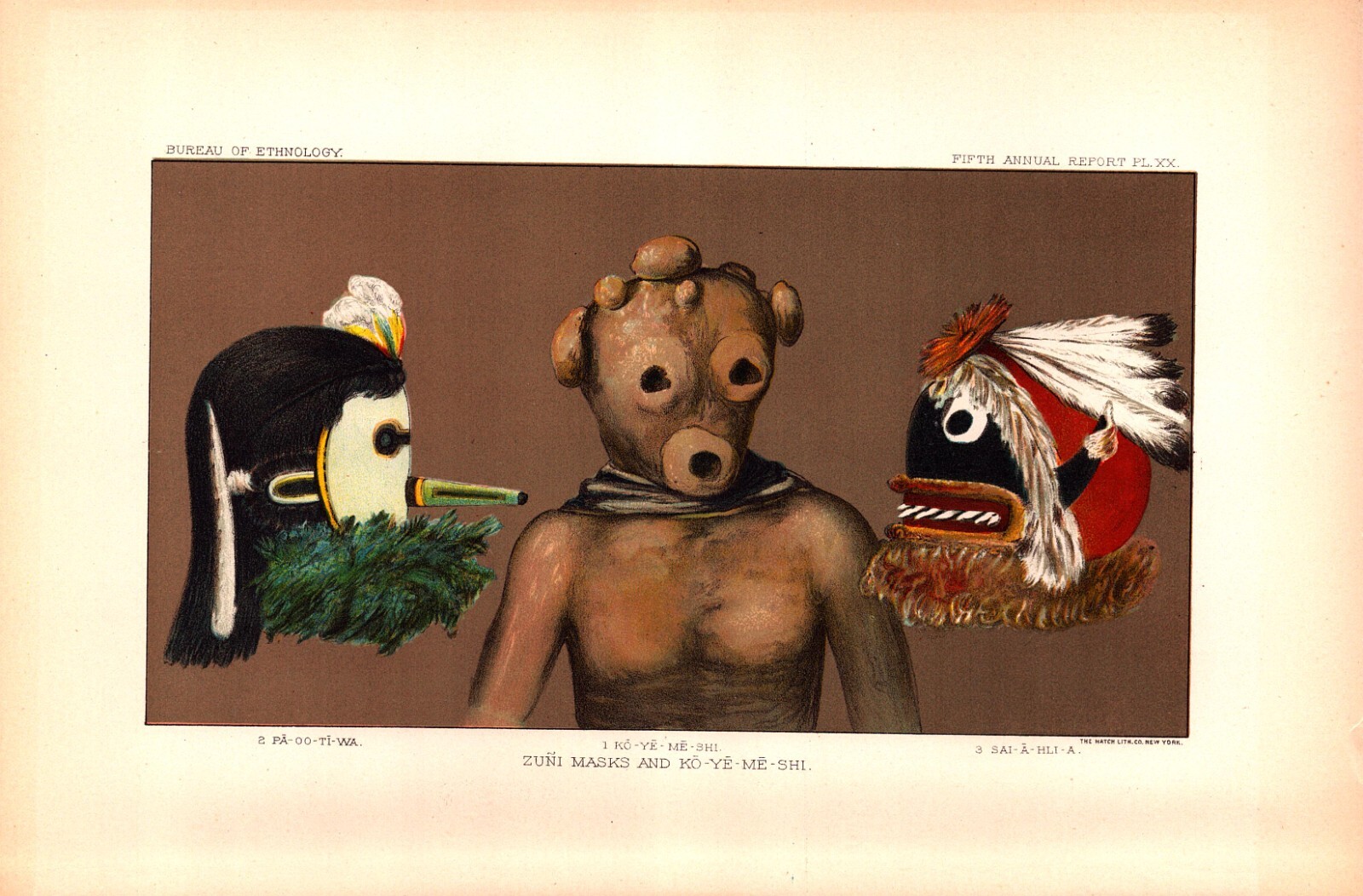 ZUNI MASKS & KO-YE-ME-SHI Antique authentic lithograph 1887 | eBay