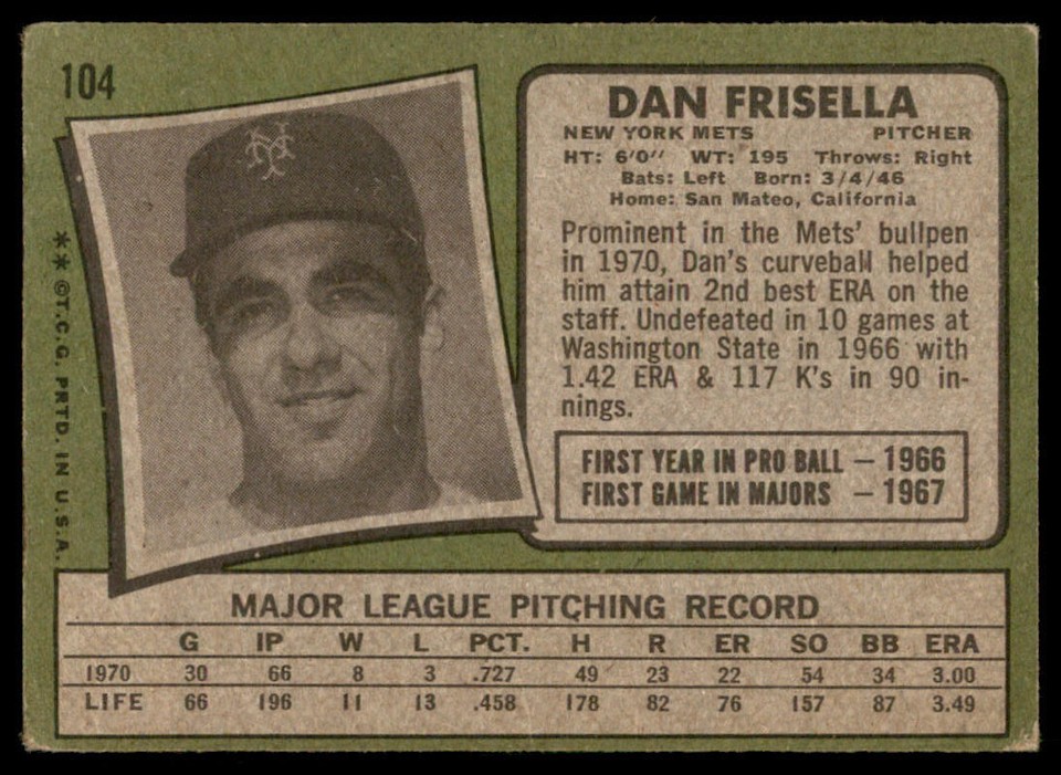 1971 Topps #104 Dan Frisella VG | eBay