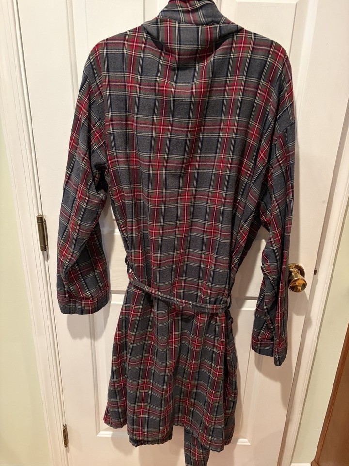 LL Bean Mens Scotch Tartan Plaid Cotton Flannel Robe Nightwear Lounge ...
