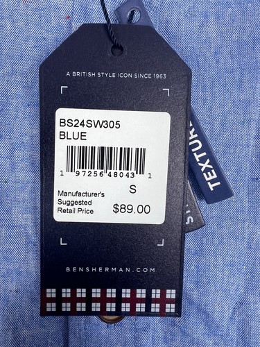 Ben Sherman Men's Blue Pocket Button Front Stretch Short Sleeve Size ...