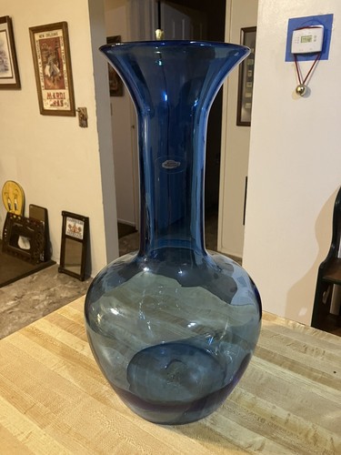 Vintage Blenko Handcrafted Aqua Blue 18” Tall Very Rare Beautiful Vase ...