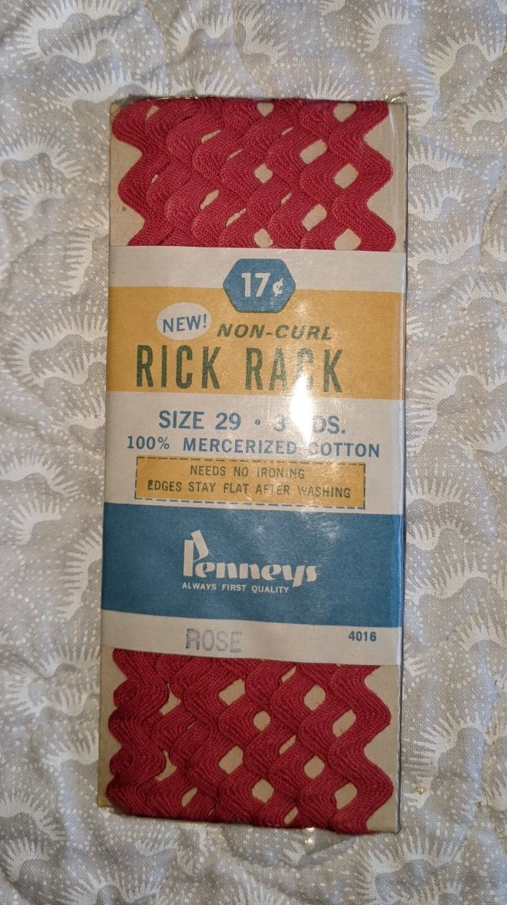 3 NIP Vintage Rick Rack Dark Pink, Light Pink, Orange JC Penney 3 yards ...