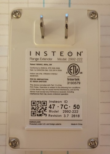 INSTEON Range Extender 2992 - 222 Plug in (USED) w/Quick start guide ...