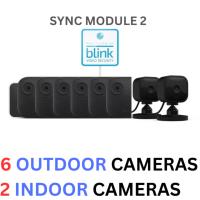 Blink 8 Camera Security System, 6 Outdoor 4th Gen, 2 Mini Indoor Plug ...