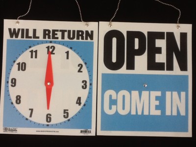 Open Closed Will Return Sign Clock 9"x7.5" Store Hours _1 FREE SUCTION ...