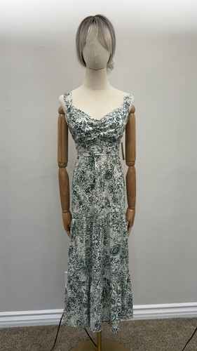 NWT Just Found Floral Maxi Dress Open Back Tie Green White Cottagecore ...
