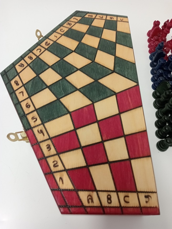 Wooden Chess Set Hand Crafted for 3 Payers Ideal for Chess Lovers Used ...