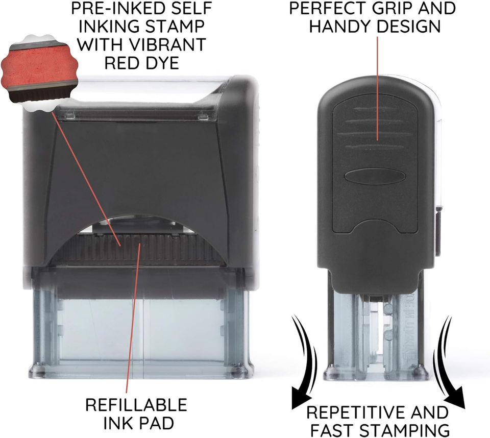 Self Inking Rubber Stamp, Refillable Red Ink Preinstalled - (9/16" X 1 ...