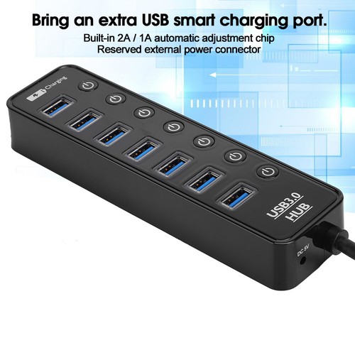 7-Port USB 3.0 Hub With Switch Smart 2A Fast Charging Splitter Docking ...
