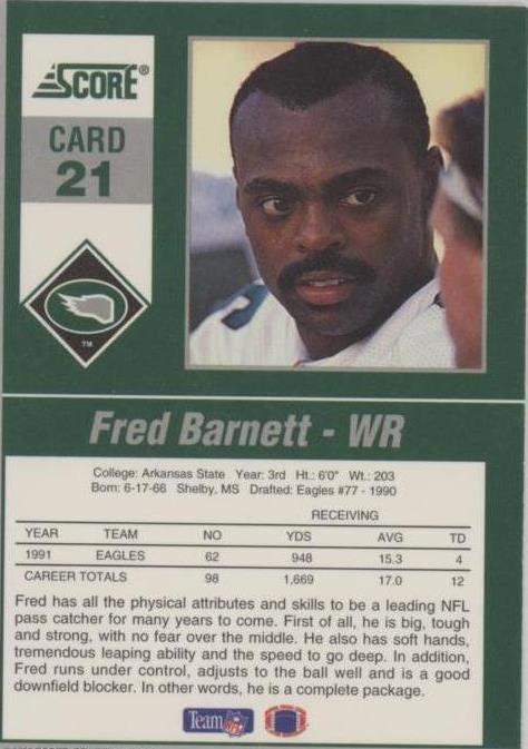 1992 Score Fred Barnett #21 for sale | eBay