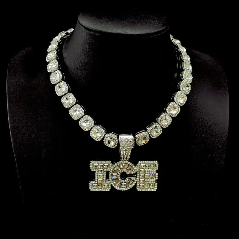 Silver Plated ICE Pendant & 13mm 20" Cubic Zirconia Chain Hip Hop Iced ...