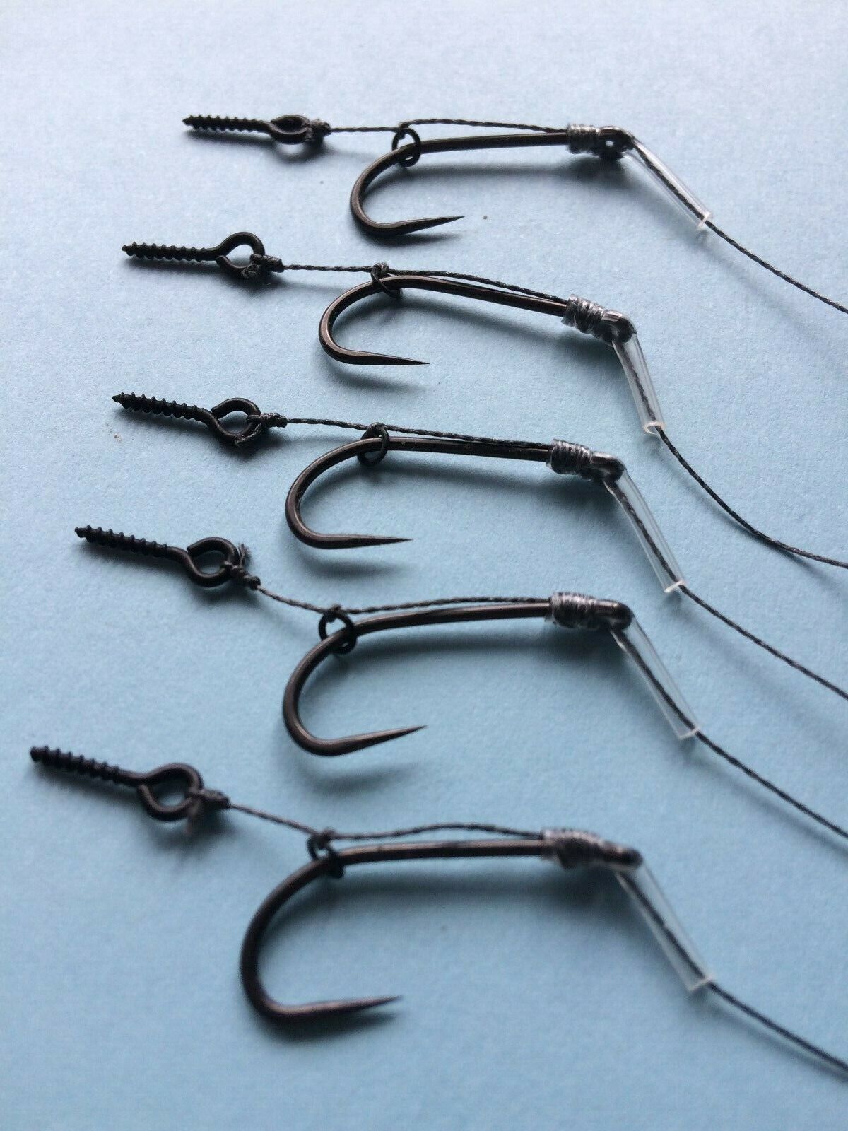 5 X TEFLON LONGSHANK HOOKS BLOWBACK CARP HAIR RIGS WITH BOILIE SCREWS ...