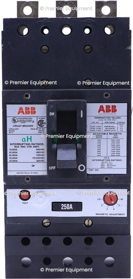 * ABB TYPE JH 250A CIRCUIT BREAKER 3-POLE TJ 36250 RT-929 | eBay