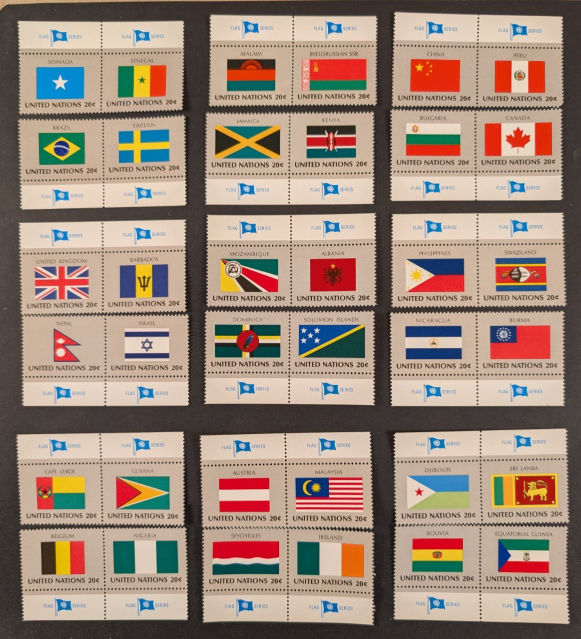 United Nations - 1980-83 - Flag complete series, 64 MNH stamps in blk-2 ...