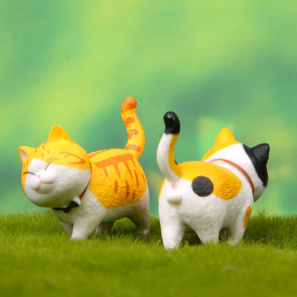 Cartoon Cat Figurine Simulation Animal Model With Bowknot Mini Kitten ...
