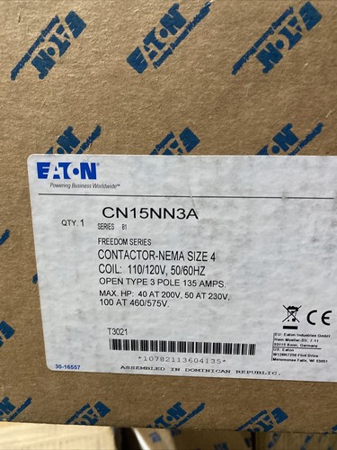 CN15NN3A EATON CONTACTOR NEMA SIZE 4 COIL 110/120V 3 POLE 135AMP NEW ...