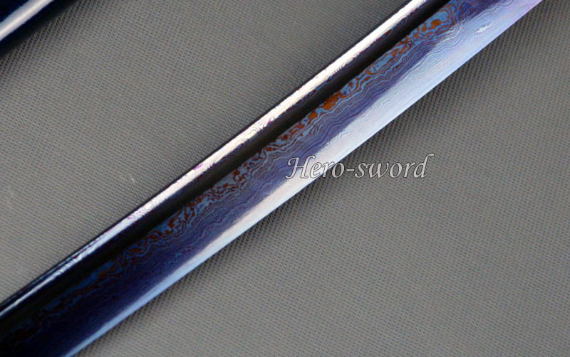 New Special Samurai Sword Blue Red Blade Folded Steel Tempered Katana ...