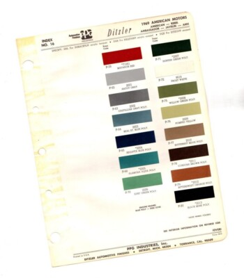 1969 AMC Color Chip Paint Sample Brochure/Chart: AMX,JAVELIN,REBEL ...