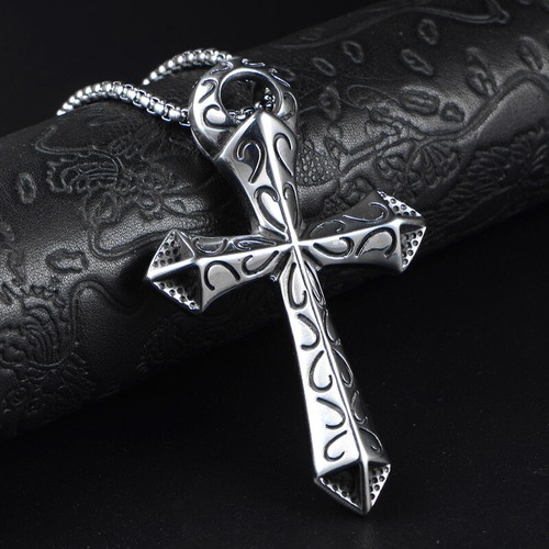 Mens Vintage Cross Pendant Religious Necklace Punk Jewelry Silver Box ...