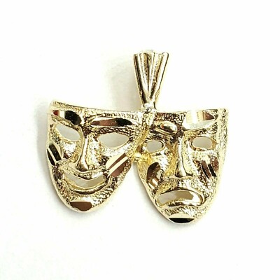 14k Yellow gold happy sad face theater act mask pendant For Necklace or ...