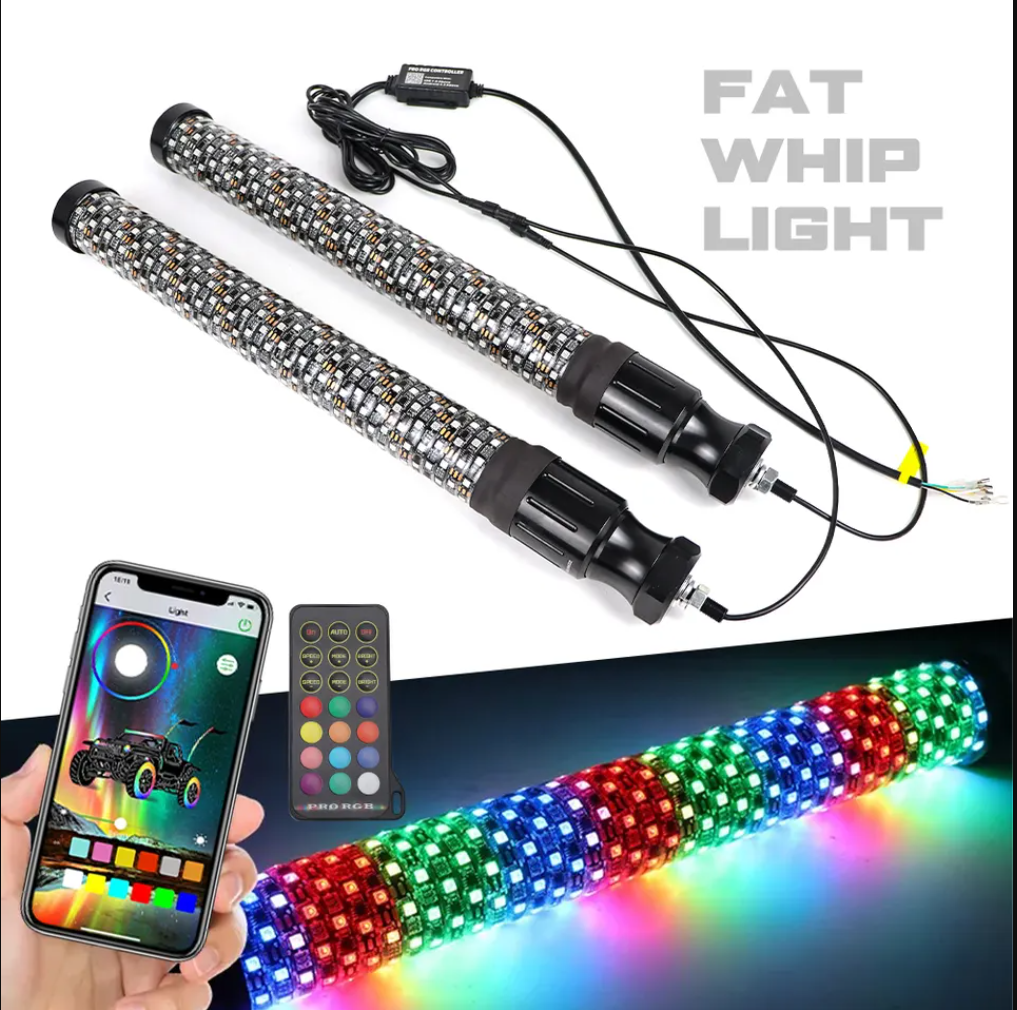 2FT Fat LED Whip APP Controlled Antenas De LED Quick Release Whip Light ...