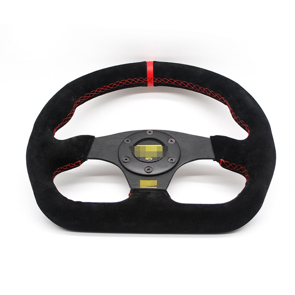 Flat Bottom D-Shape Suede Leather 320mm Racing Sport Steering Wheel ...