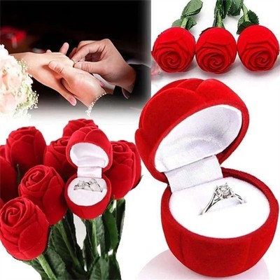 Flocking Ring Box Storage Gift Box Rose Flocking Rose Flower Ring Box ...
