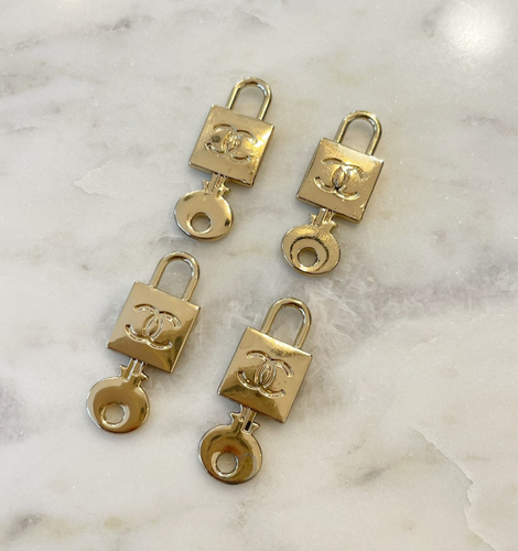 Designer CC Gold Lock and Key Pendant 4PC Vintage Charm | eBay