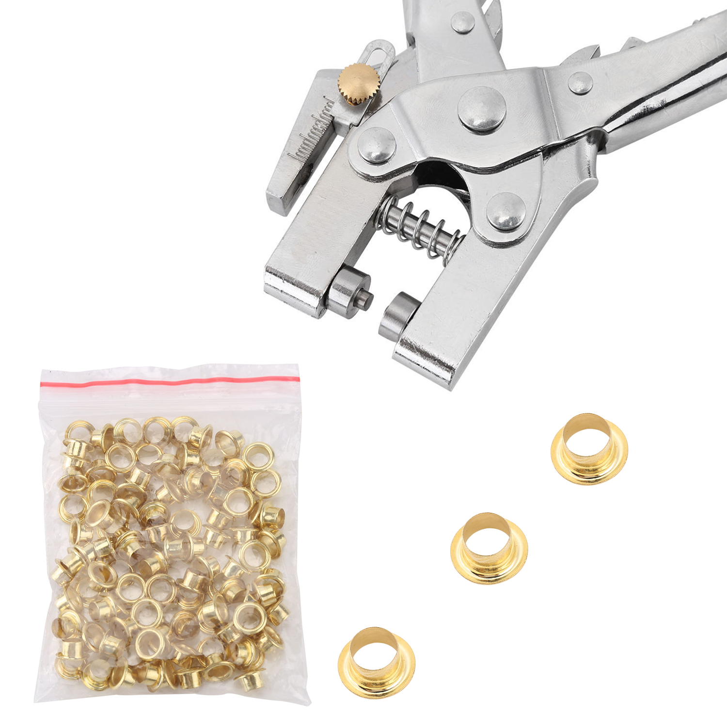 Eyelet Plier Punch Tool Hole Maker Leather Craft Kit & 100pcs Gold ...