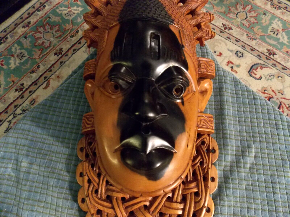 Vtg African Carved Wood IDIA QUEEN MOTHER Replica MASK Benin, Nigeria ...