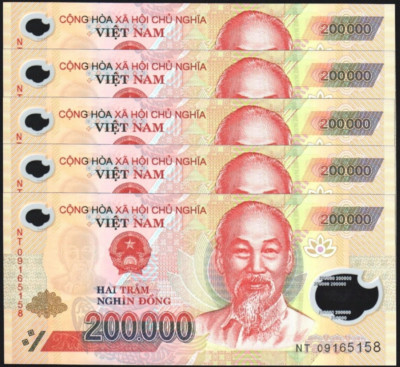 5 X 200K 1,000,000 Vietnamese Dong VND Polymer Notes + 1 Million ...
