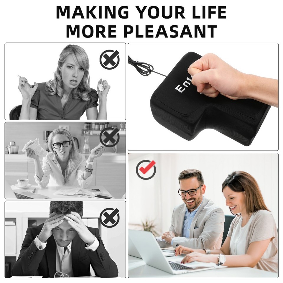 USB Stress Relief Throw Pillow Nap Travel Office Enter Big Key Button ...