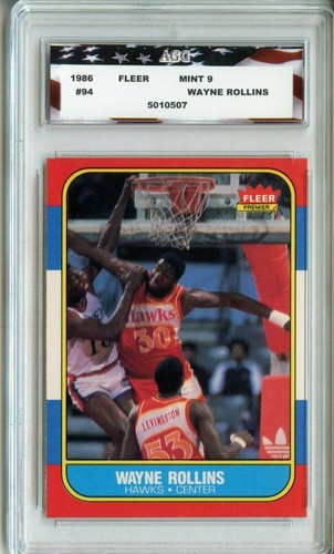 1986 Fleer Basketball #94 Wayne Rollins AGC 9 Mint Atlanta Hawks | eBay