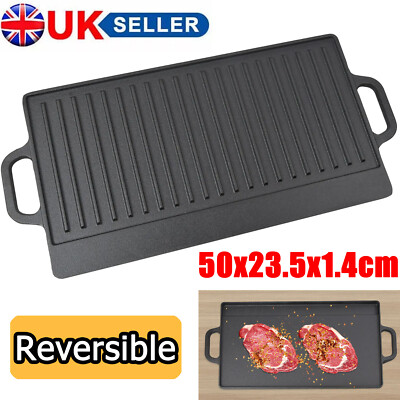 Cast Iron Griddle Hot Plate BBQ Grill Reversible Cooking Hob Steak ...