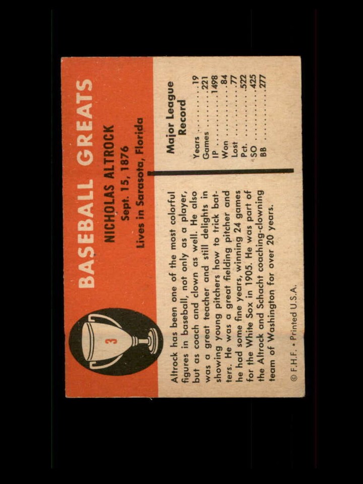 1961 Fleer Baseball #003 Nick Altrock STARX 4 VG/EX (LS809000) | eBay