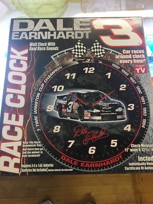 Dale Earnhardt Sr. #3 Wall RACE CLOCK with Real RACING SOUNDS BOX As ...