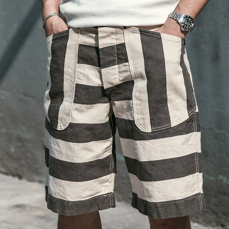 NON STOCK Retro Black White Prison Striped Shorts Men's Relaxed Fit ...