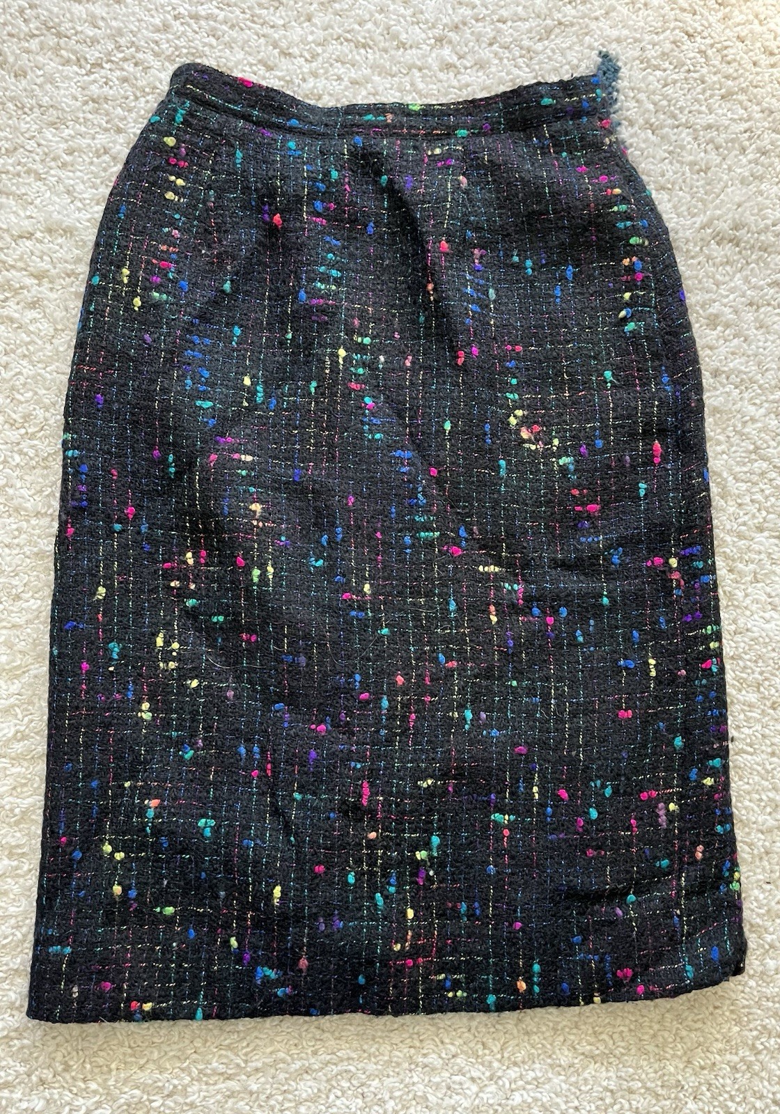 Vintage 50s 60s Black Grid Check Rainbow Wool Wiggle … - Gem