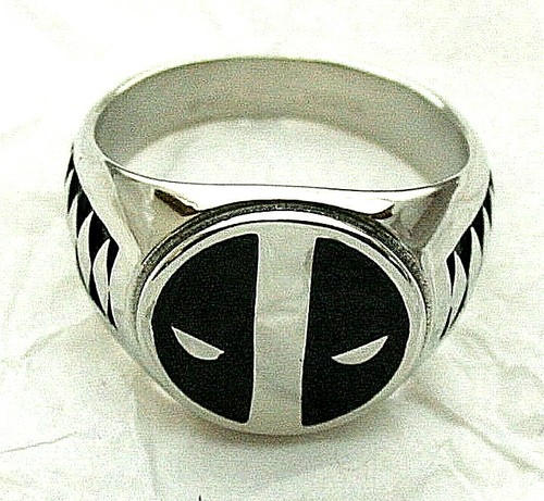 Marvel Comics Deadpool Logo Stainless Steel Black Enamel Ring New NOS ...