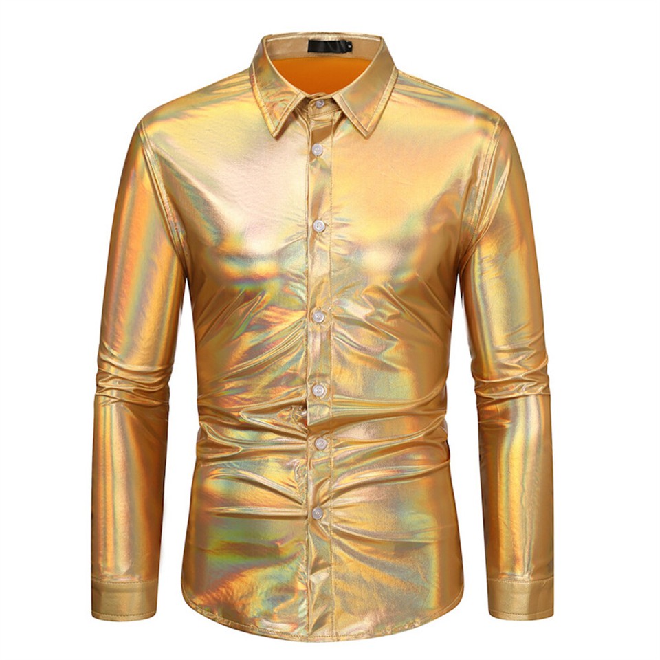 Men Disco Party Shirt Button Down Shirt Long Sleeve Nightclub Shirt ...