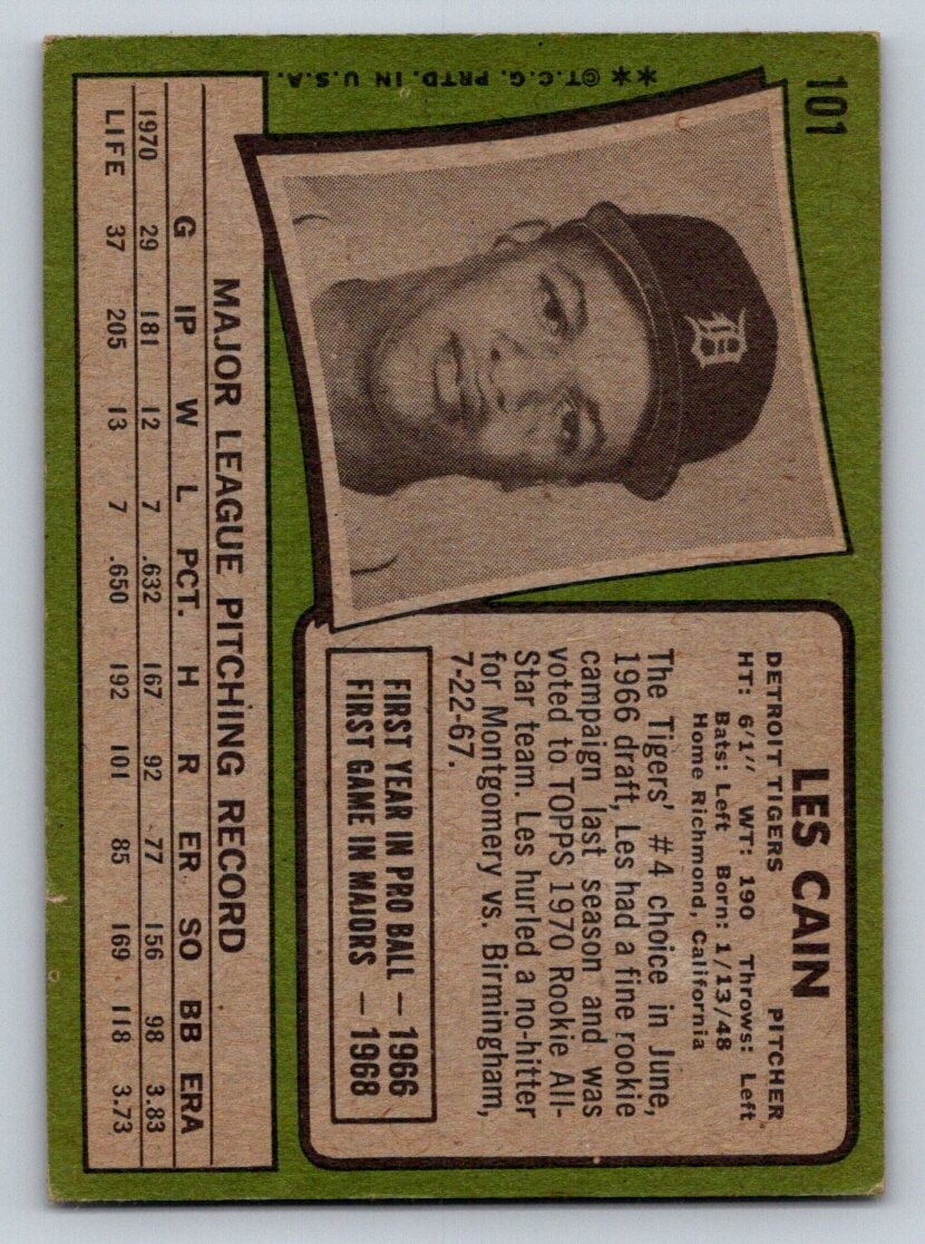 1971 Topps #101 Les Cain | eBay