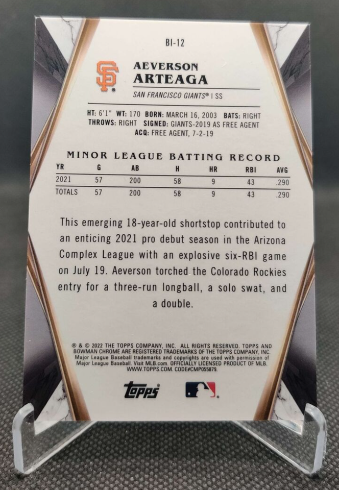 2022 Bowman Chrome Invicta #BI12 Aeverson Arteaga SF Giants baseball ...