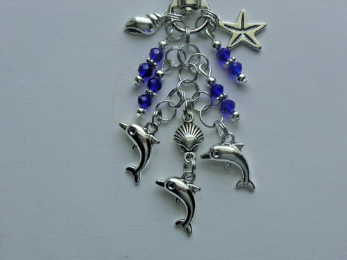 DOLPHINS SEASHELLS OCEAN KEY CHAIN PURSE CLIP BAG CHARM JUNK JOURNAL ...