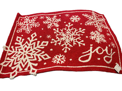 Fabulous NIP Red Hand Hooked Christmas Joy Snowflake Rug 2’ X 3 ...
